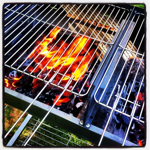 Cooking over hot coals - Time for a coffee